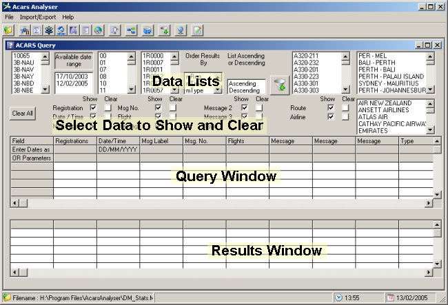 ACARS Analyser - Query Builder